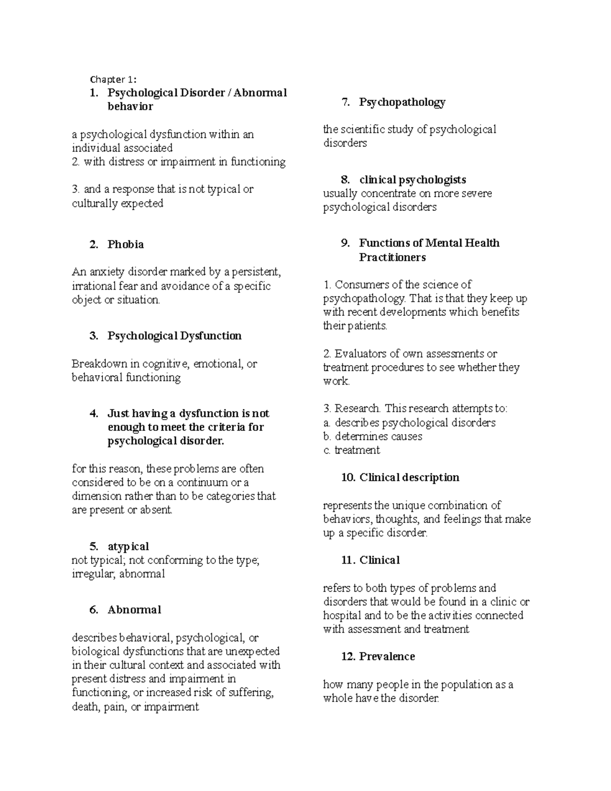 Abnormal Psych - Chapter 1: Psychological Disorder / Abnormal behavior ...