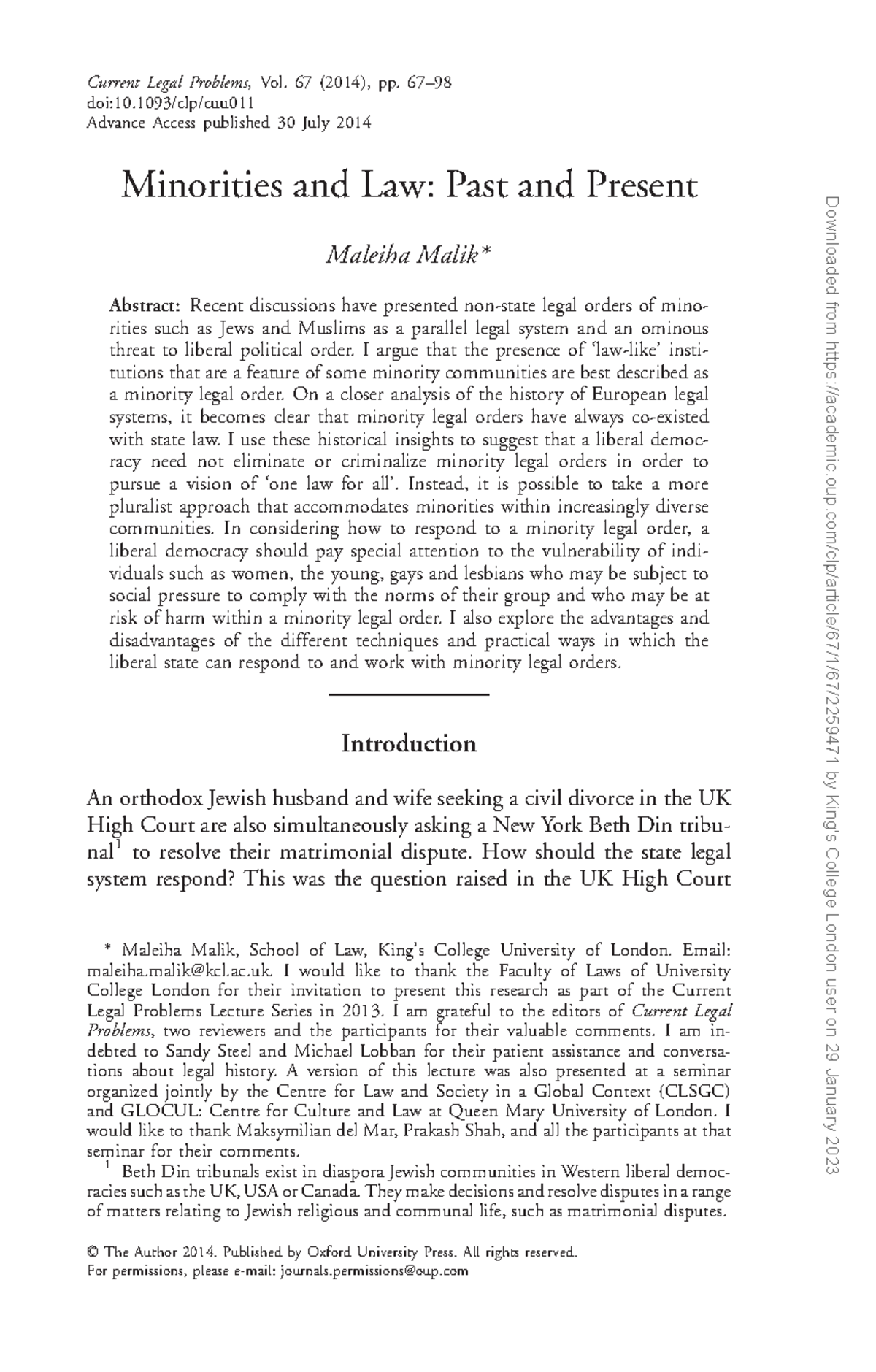 Minority Legal Orders in Liberal Democracies: Accommodation and ...