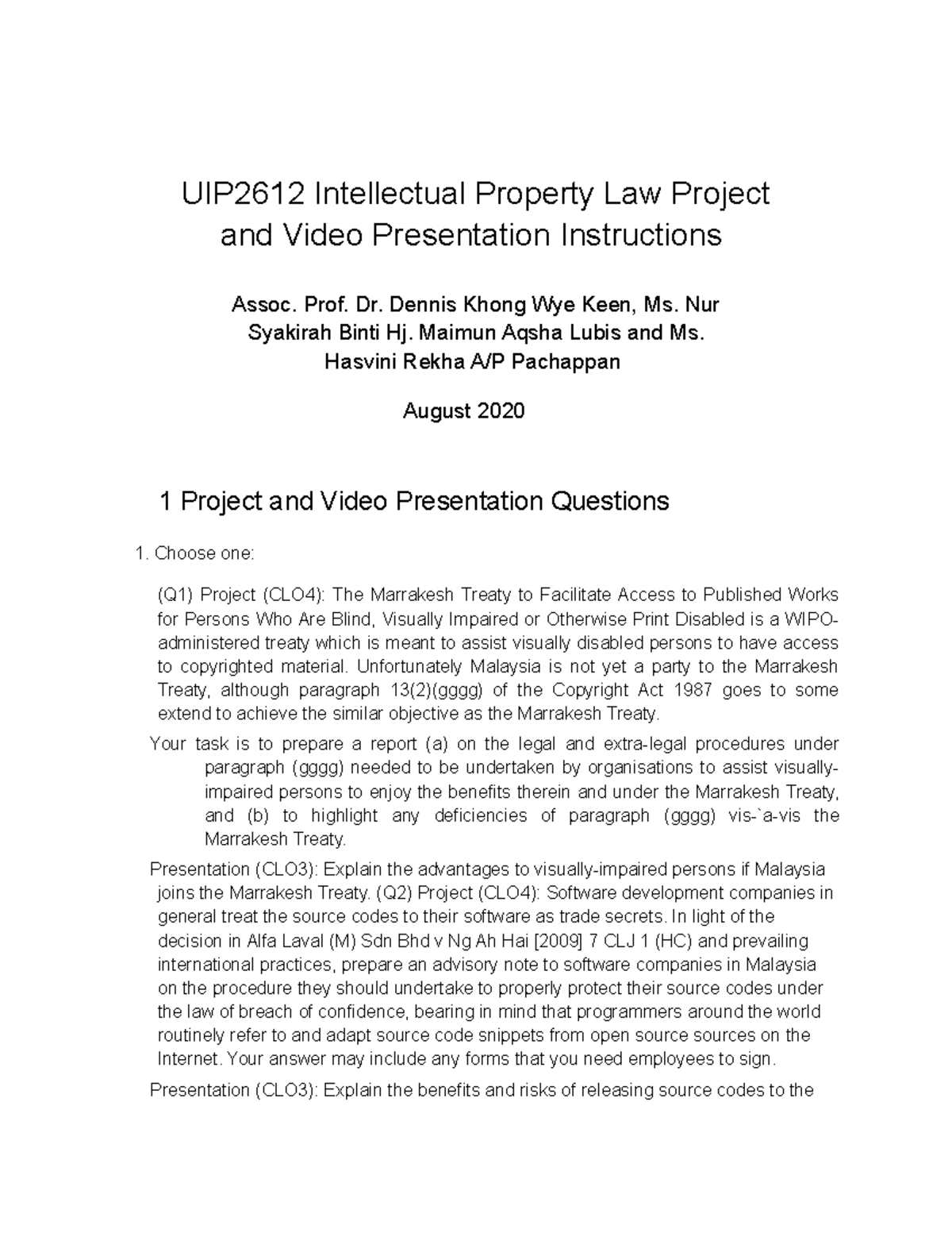 UIP2612 - Project and video presentation instructions - UIP2612 ...