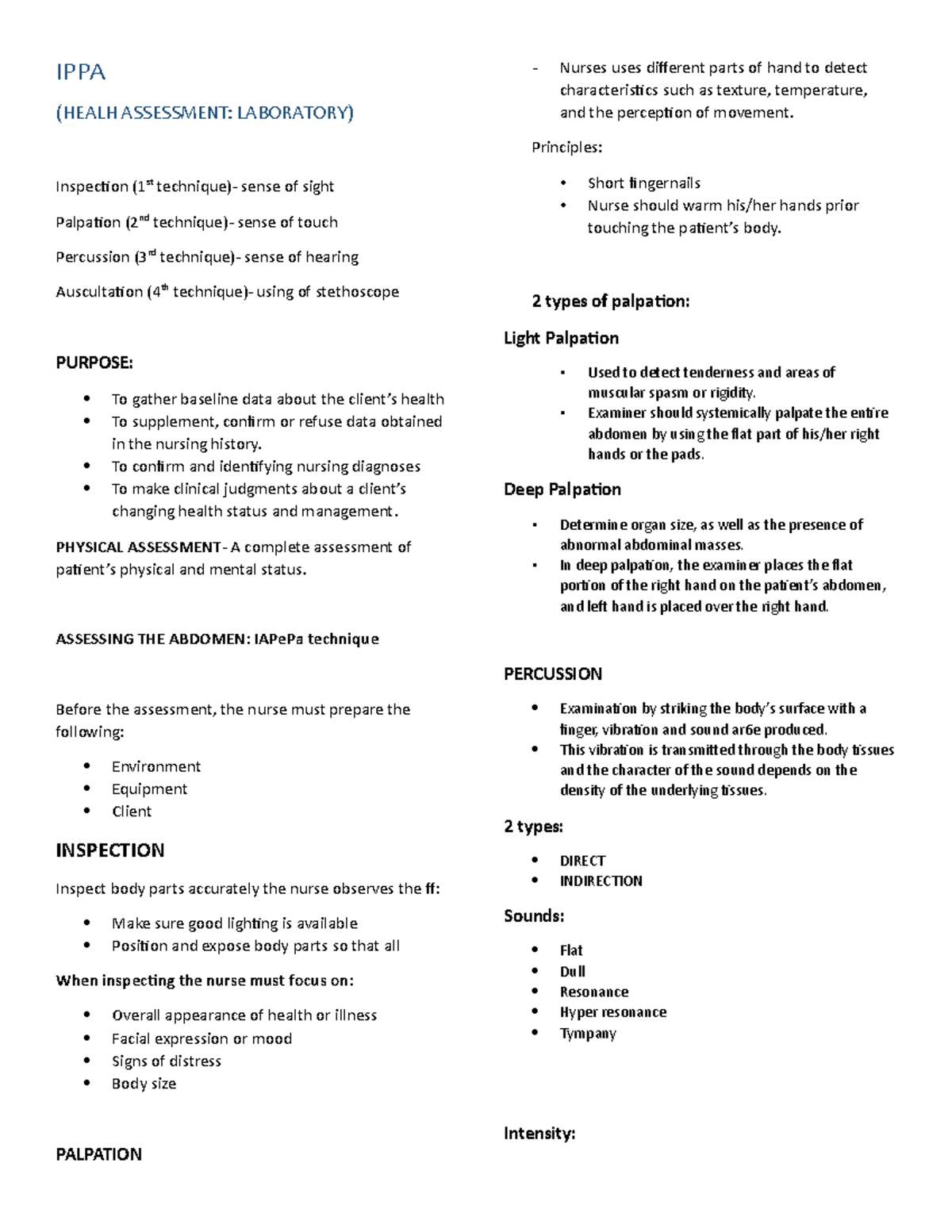 IPPA- Reviewer - IPPA (HEALH ASSESSMENT: LABORATORY) Inspection (1st ...