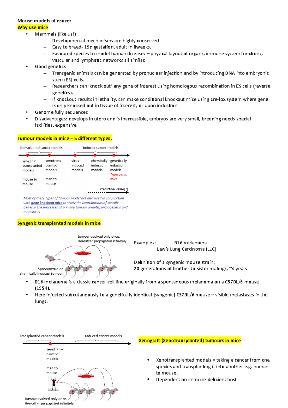 Mouse Models Of Cancer Lecture Notes 8 9 Mouse Models Of Cancer Why