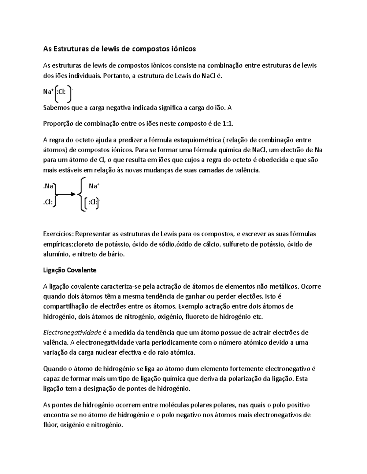 A estrutura de Lewis em compostos iónicos - As Estruturas de lewis de ...