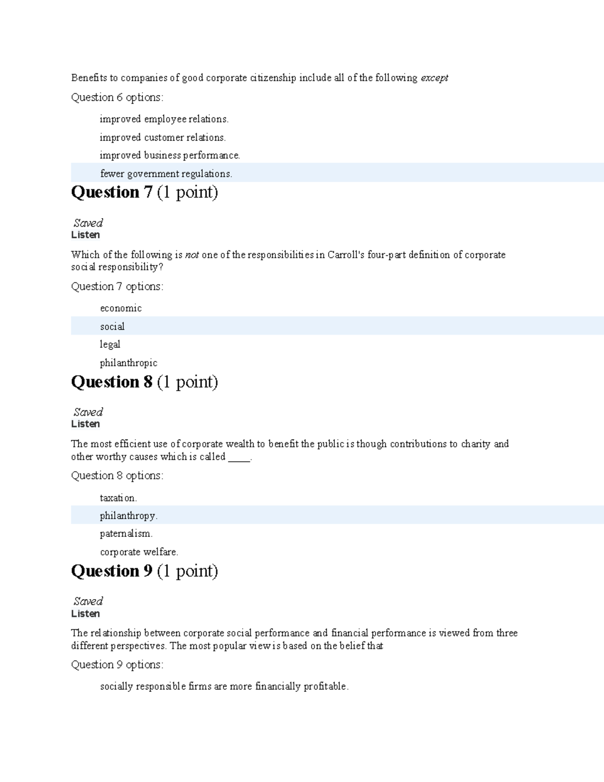 Ethics quiz - Benefits to companies of good corporate citizenship ...