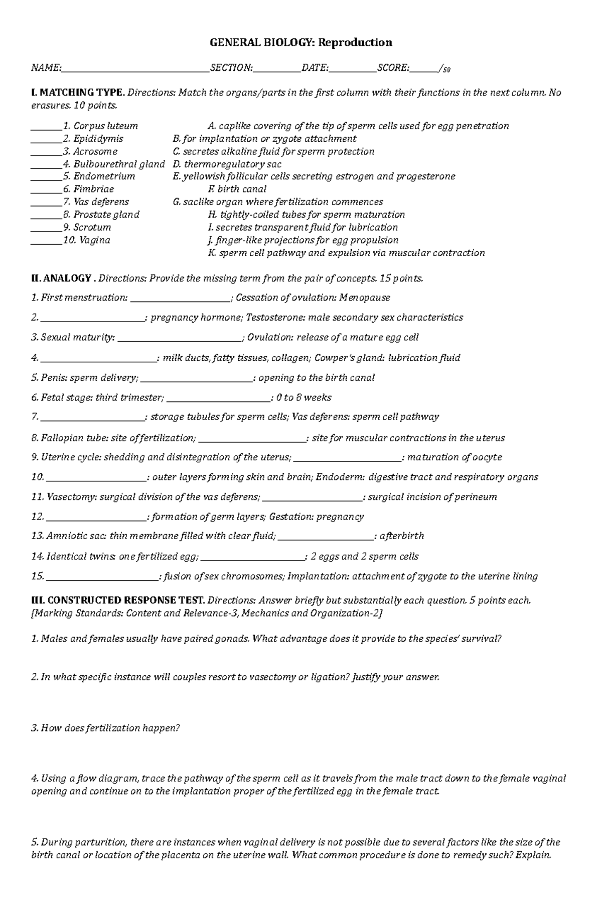 Reproduction - Practice worksheets and study materials - GENERAL ...
