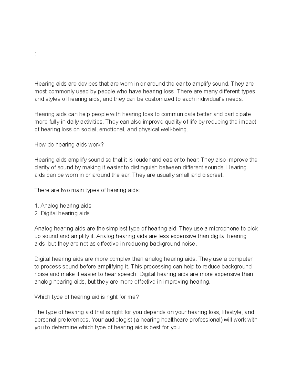 Hearing disorders course outline - : Hearing aids are devices that are ...