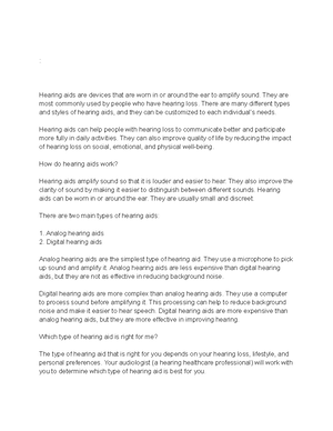 Hearing disorders course outline - : Hearing loss is the inability to ...
