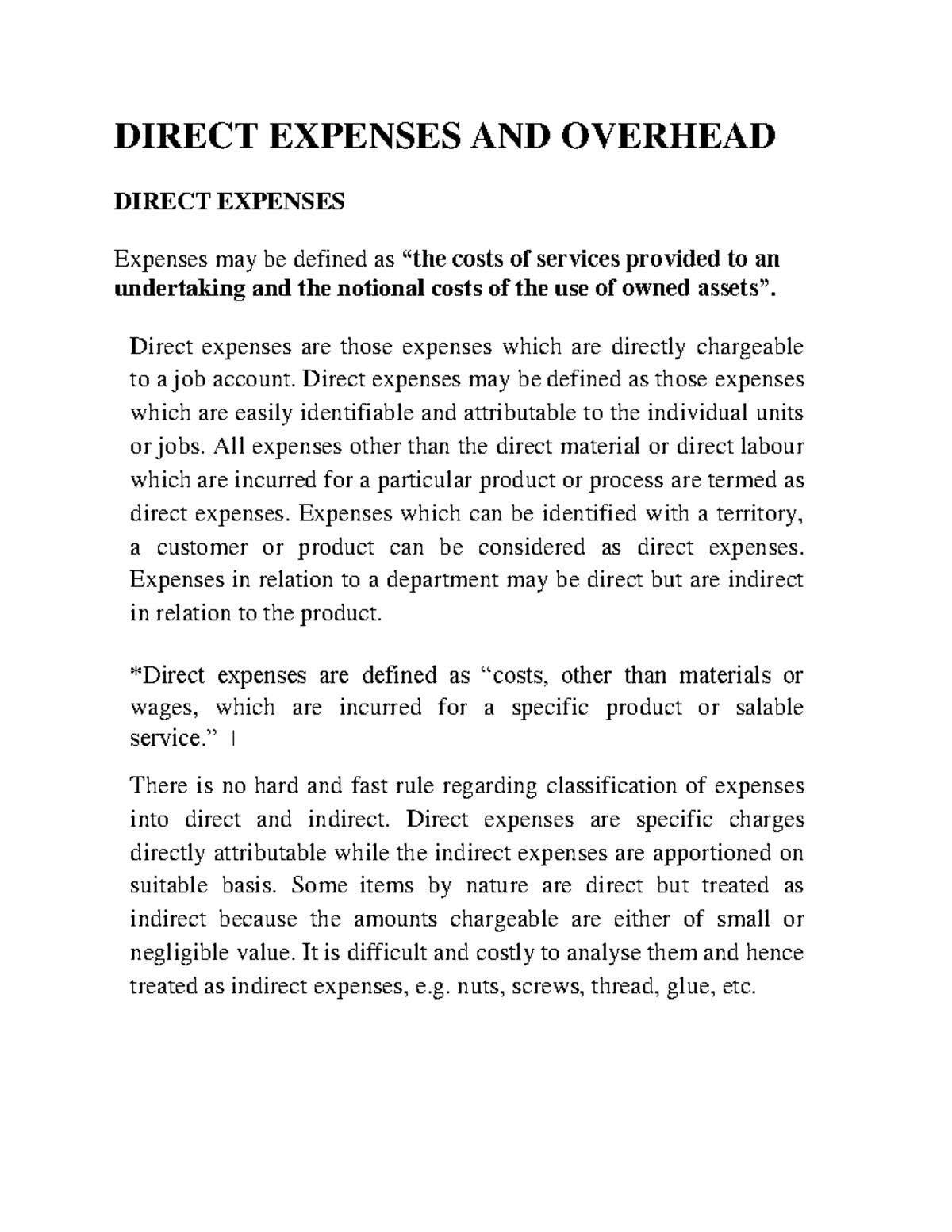 Direct Expenses AND Overhead - DIRECT EXPENSES AND OVERHEAD DIRECT ...