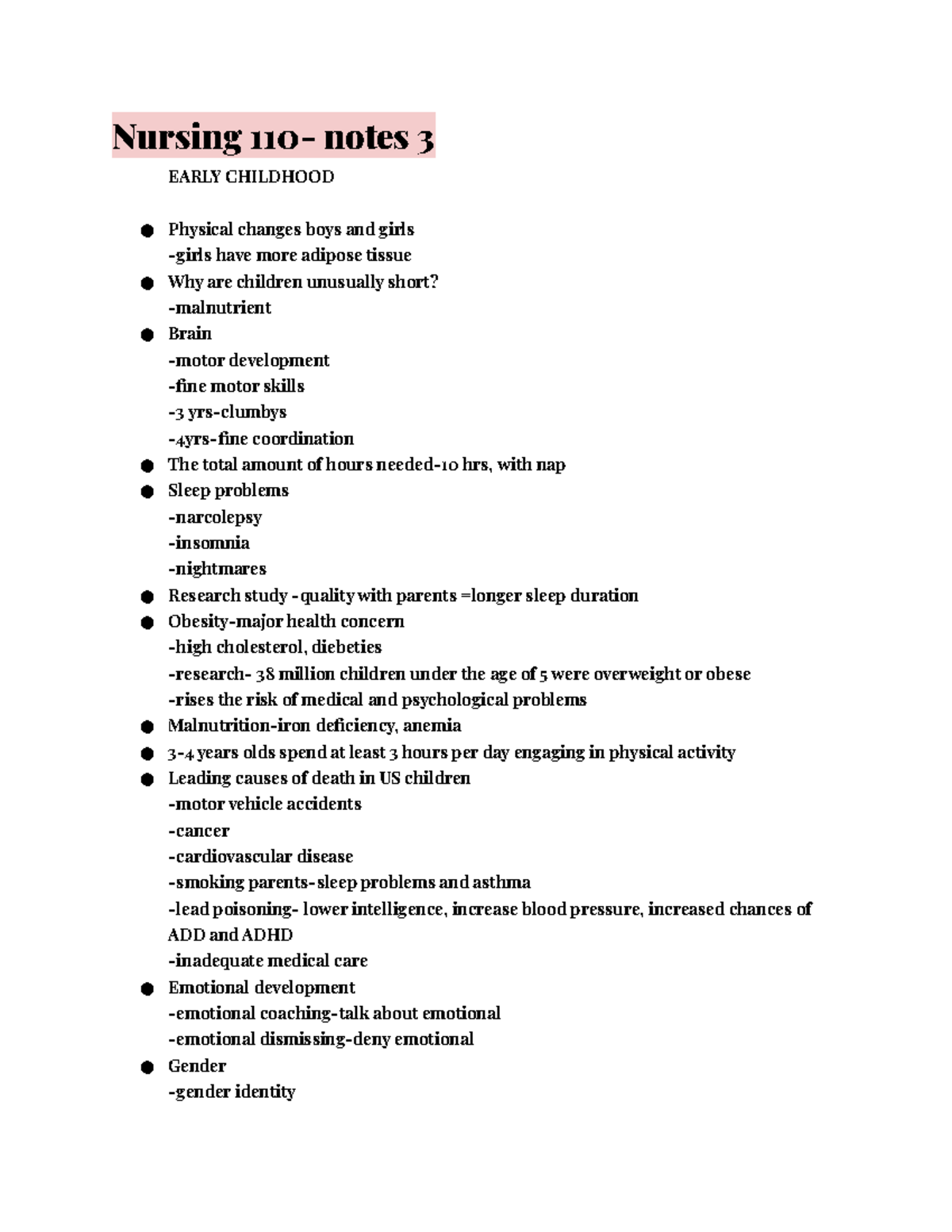 Nursing 110- notes 3 - Studocu