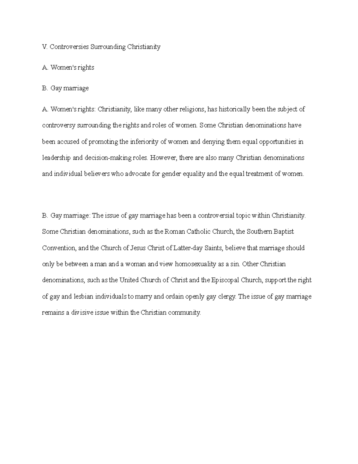 Christianity 5 - V. Controversies Surrounding Christianity A. Women's ...