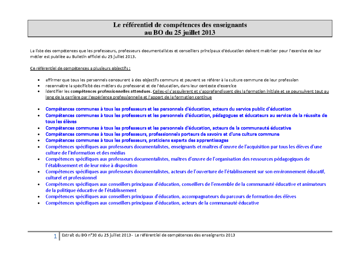 Compétences des enseignants 2013 - Le référentiel de compétences des ...