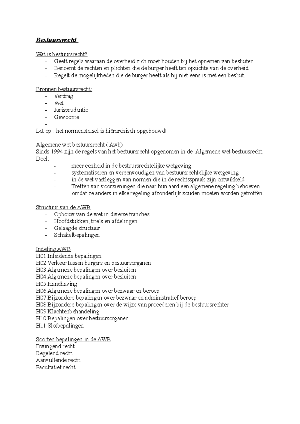 Overzicht Awb bestuurrecht - Bestuursrecht Wat is bestuursrecht ...