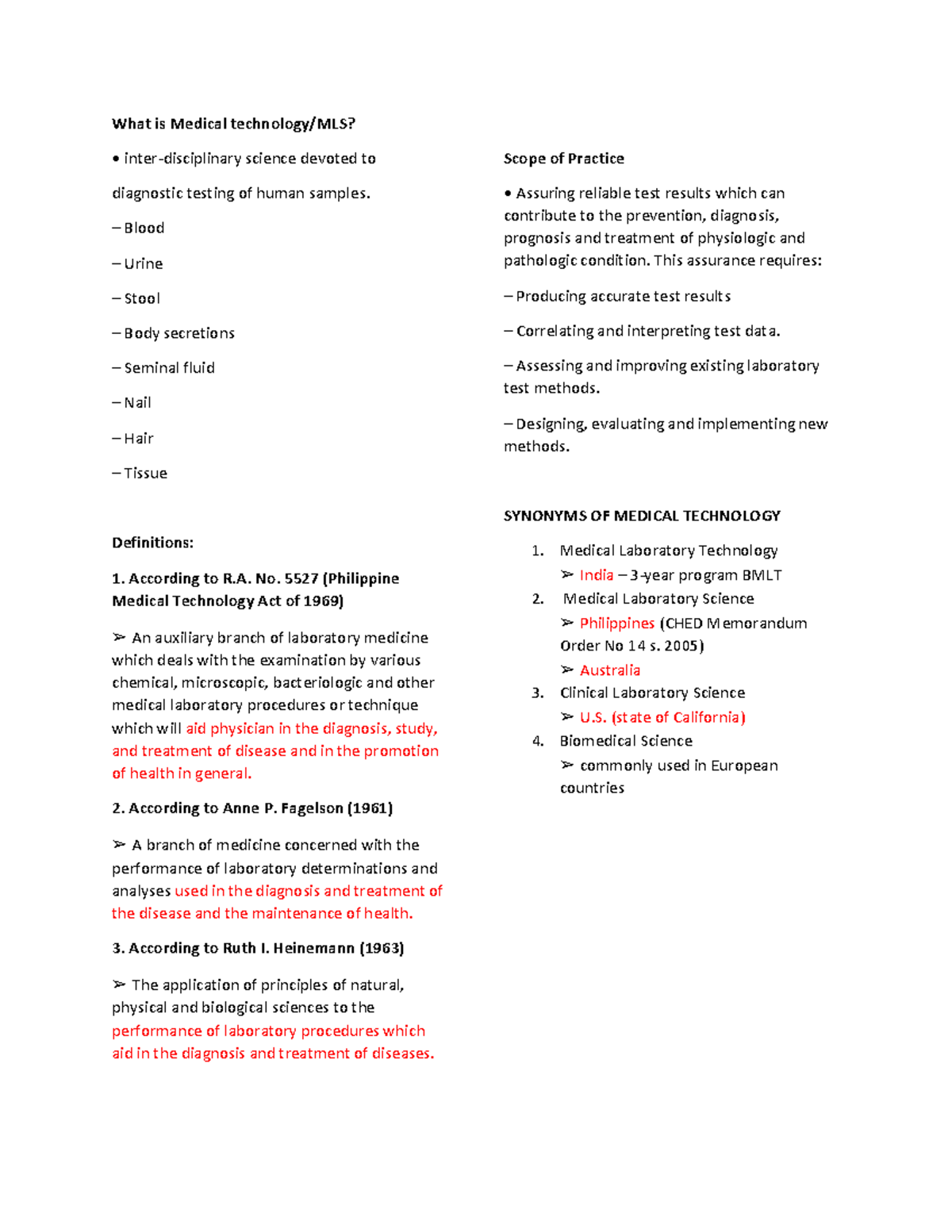 PMLS 1- Reviewer - What is Medical technology/MLS? inter-disciplinary ...