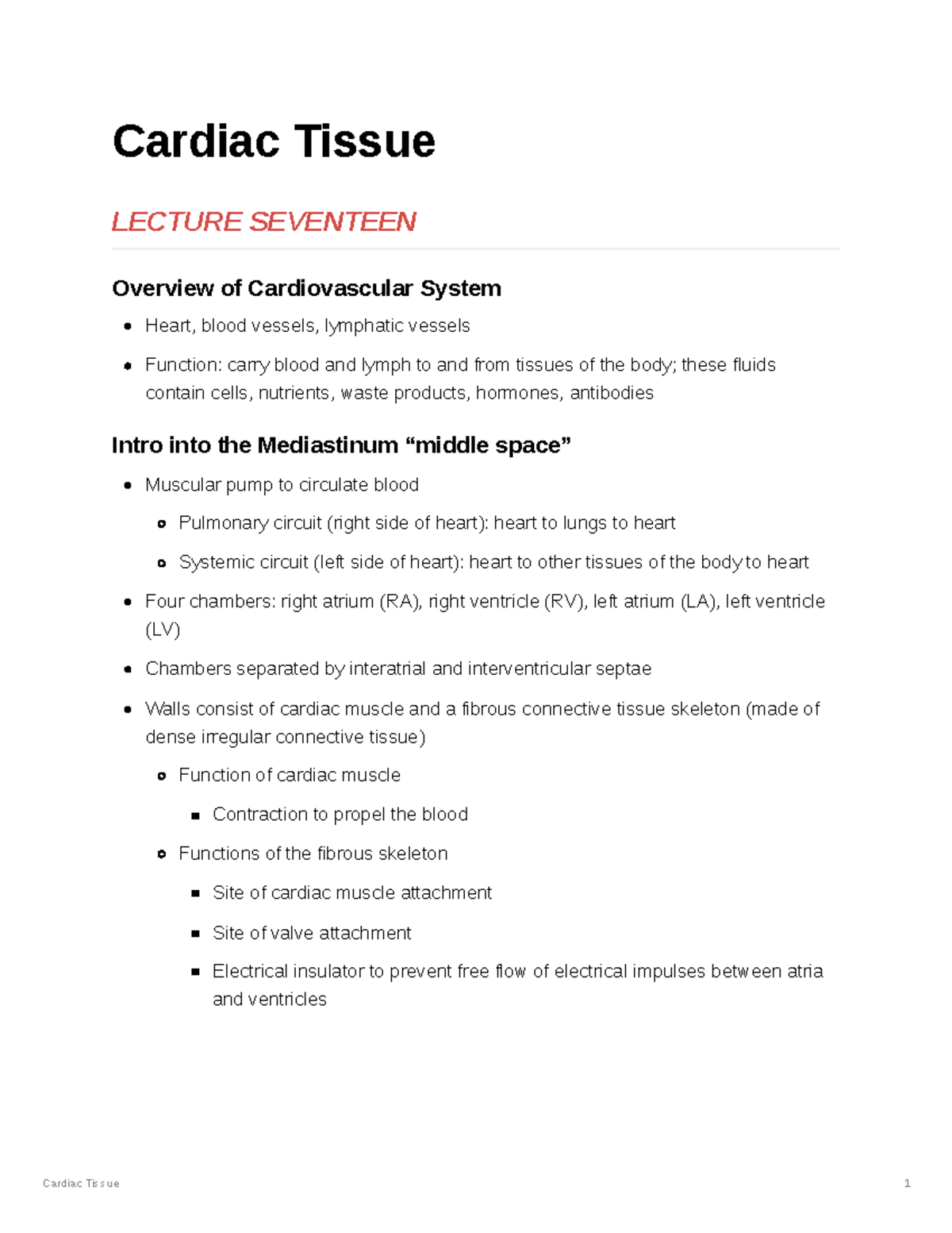 Cardiac Tissue lectures - Cardiac Tissue LECTURE SEVENTEEN Overview of ...