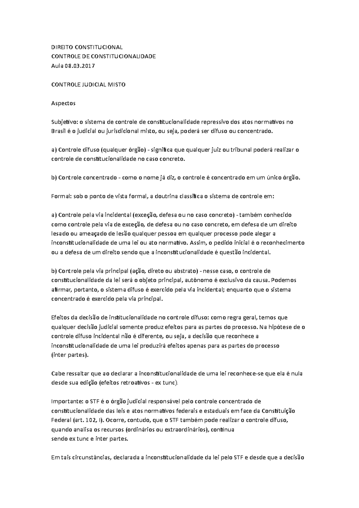 Direito Constitucional IV - DIREITO CONSTITUCIONAL CONTROLE DE ...