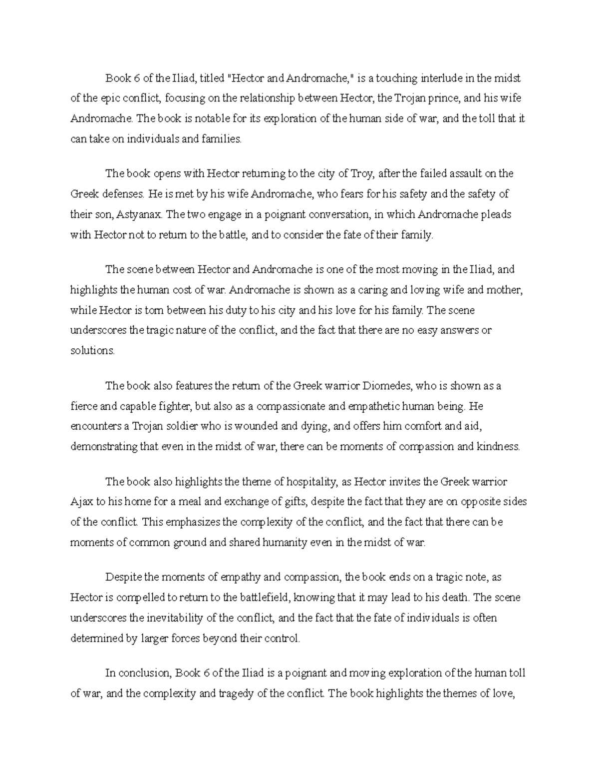 Book 6 of the Iliad Plot Summary - Book 6 of the Iliad, titled "Hector ...