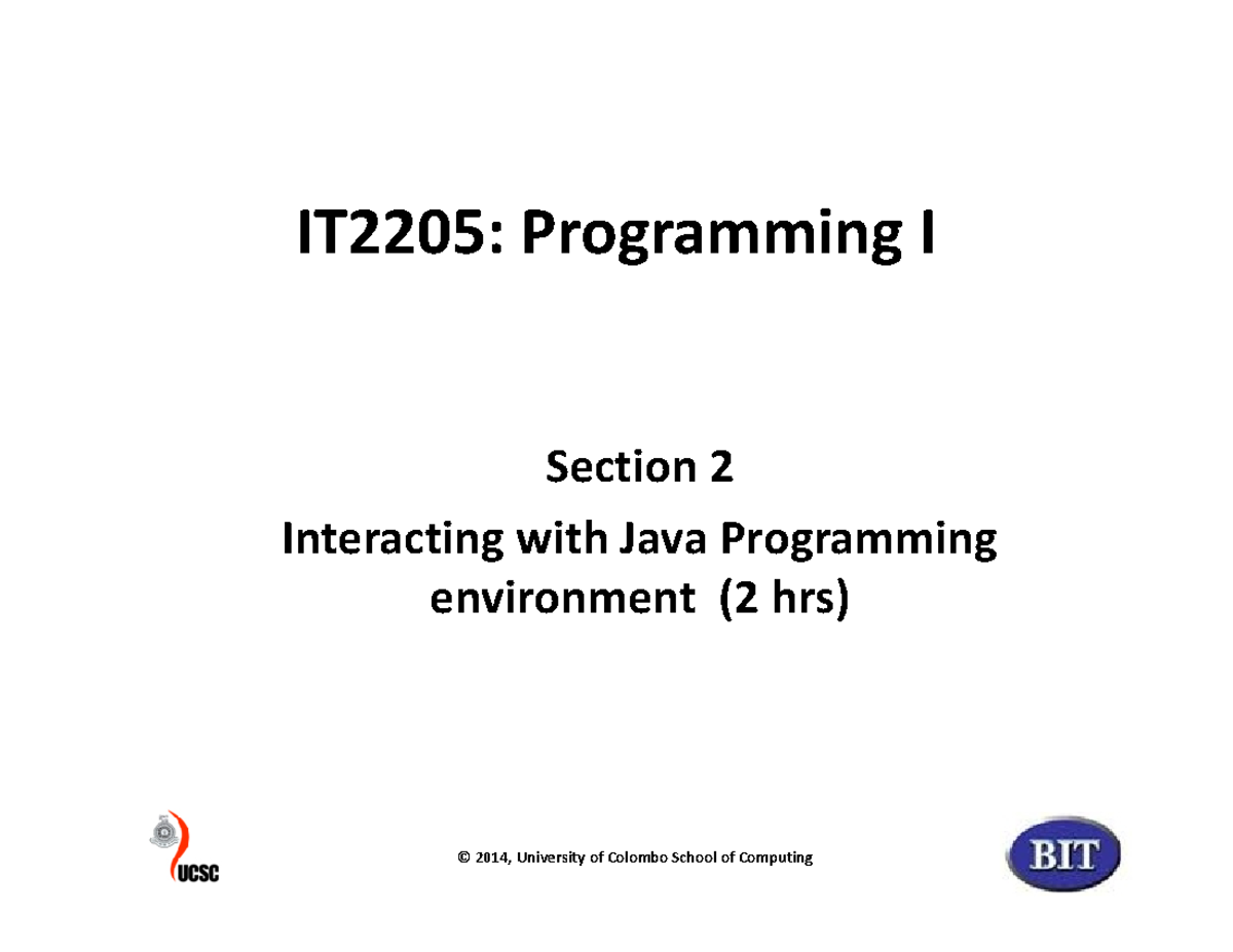 IT2205 Section 2 1 - Lecture notes 6 - IT2205: Programming I Section 2 ...