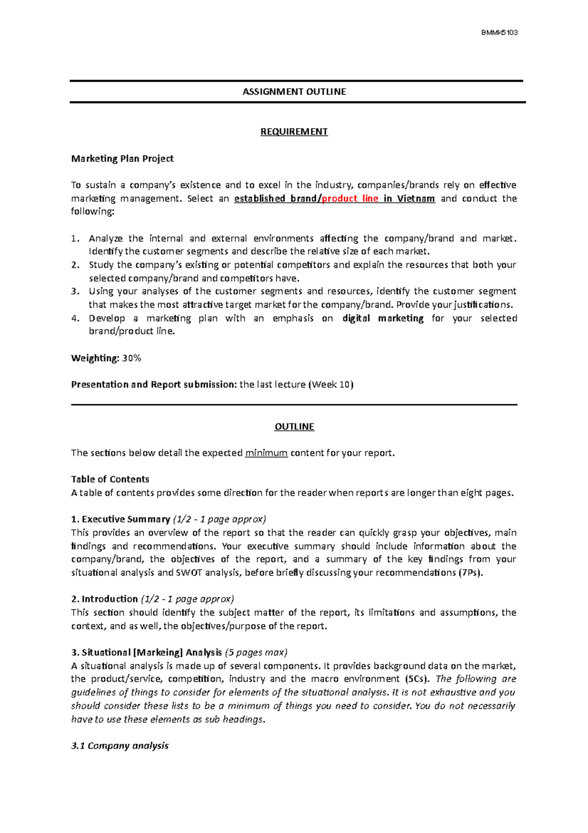 Assignment Outline Business Management - BMMK ASSIGNMENT OUTLINE ...