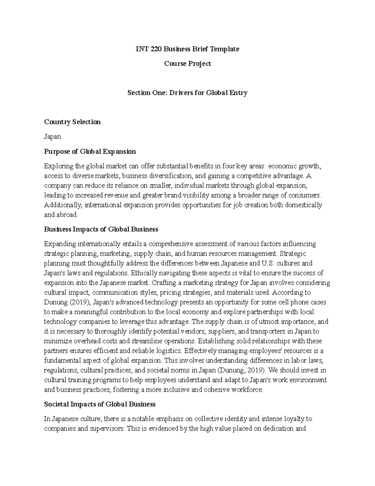INT 220 Business Brief Template Assignment - INT 220 Business Brief ...