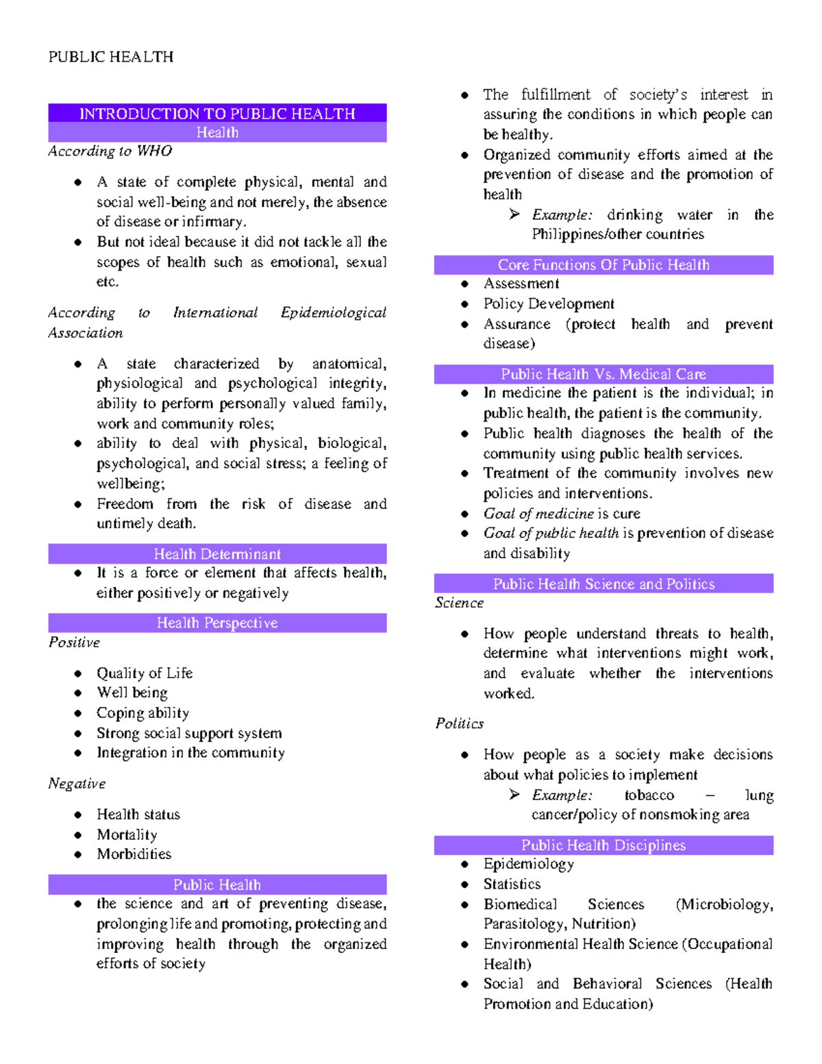 Introduction to Public Health (Health determinants and health ...