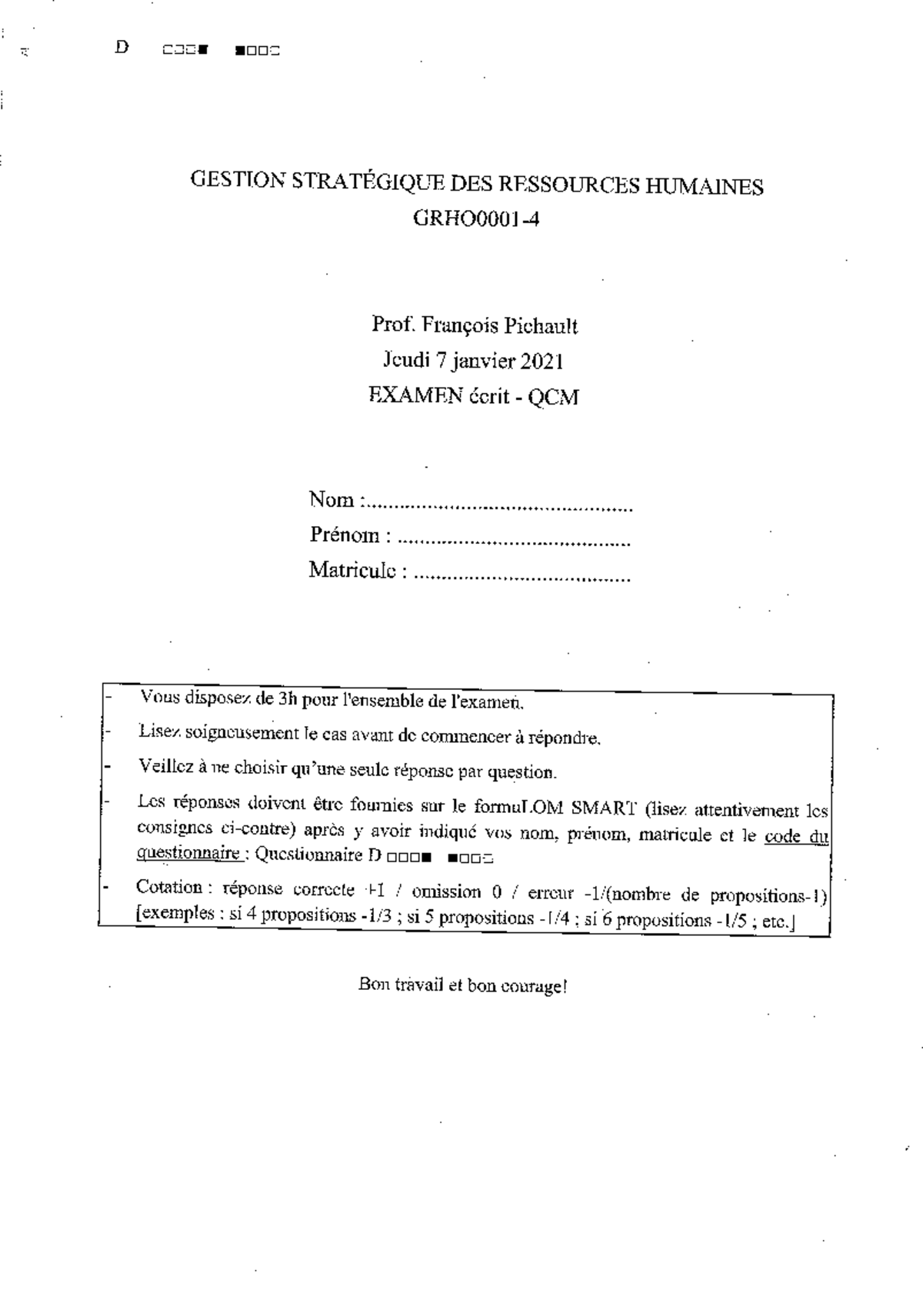 Examen GRH 2021 - Exam 2021 - Gestion stratégique des ressources humaines - Studocu