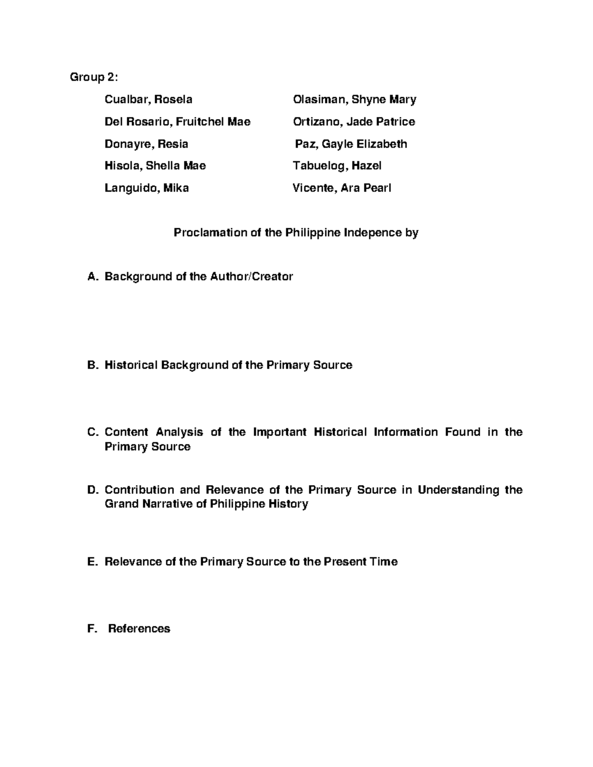 Proclamation of the Philippine Indepence Template - Group 2: Cualbar ...