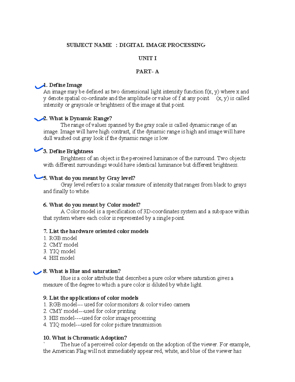 DIP UNIT 1 AND 2 Important Questions - SUBJECT NAME : DIGITAL IMAGE PROCESSING (EC5A1) UNIT I ...