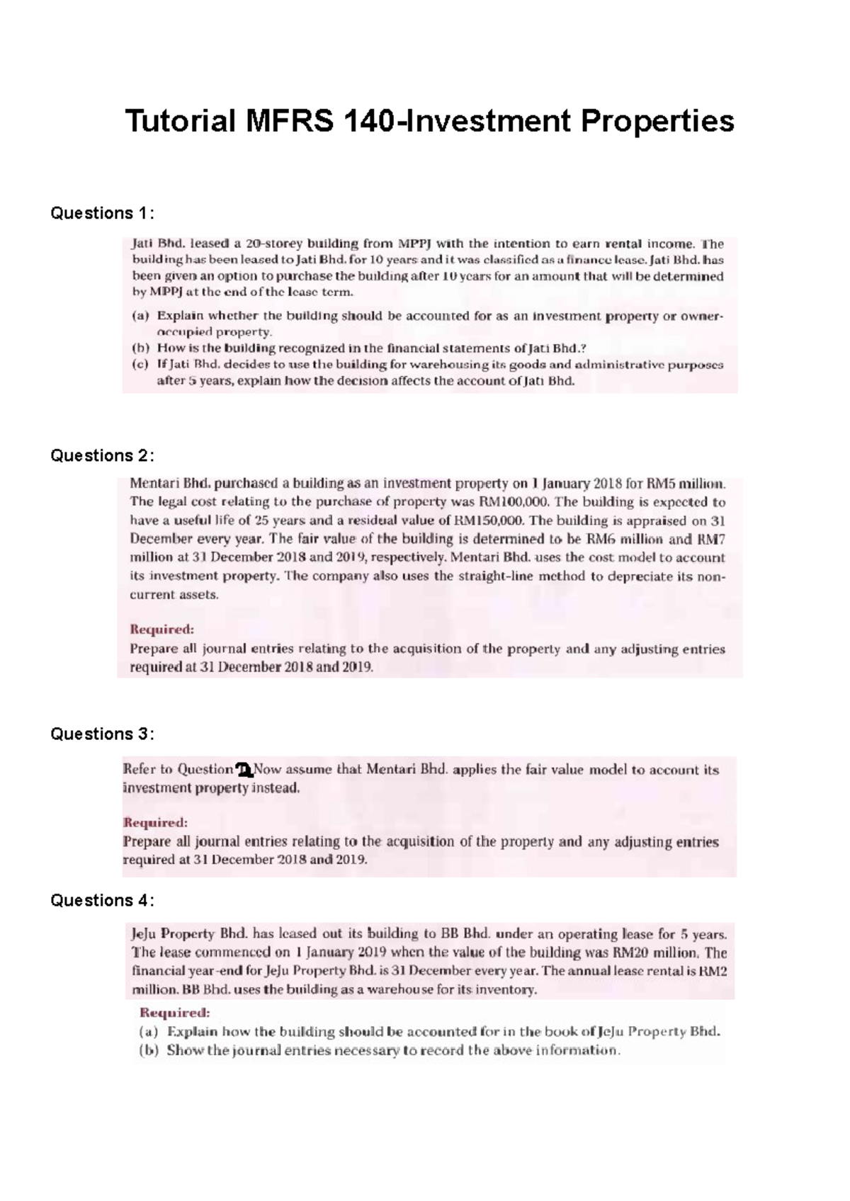 Tutorial MFRS 140-question - Financial Accounting - Tutorial MFRS 140 ...