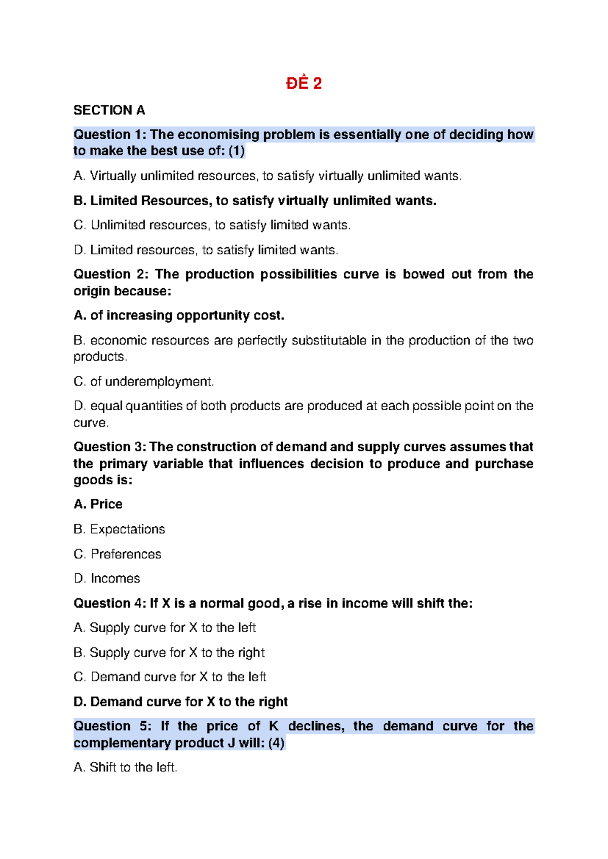 Micro FULL HD 1 - ebba - ĐỀ 2 SECTION A Question 1: The economising ...