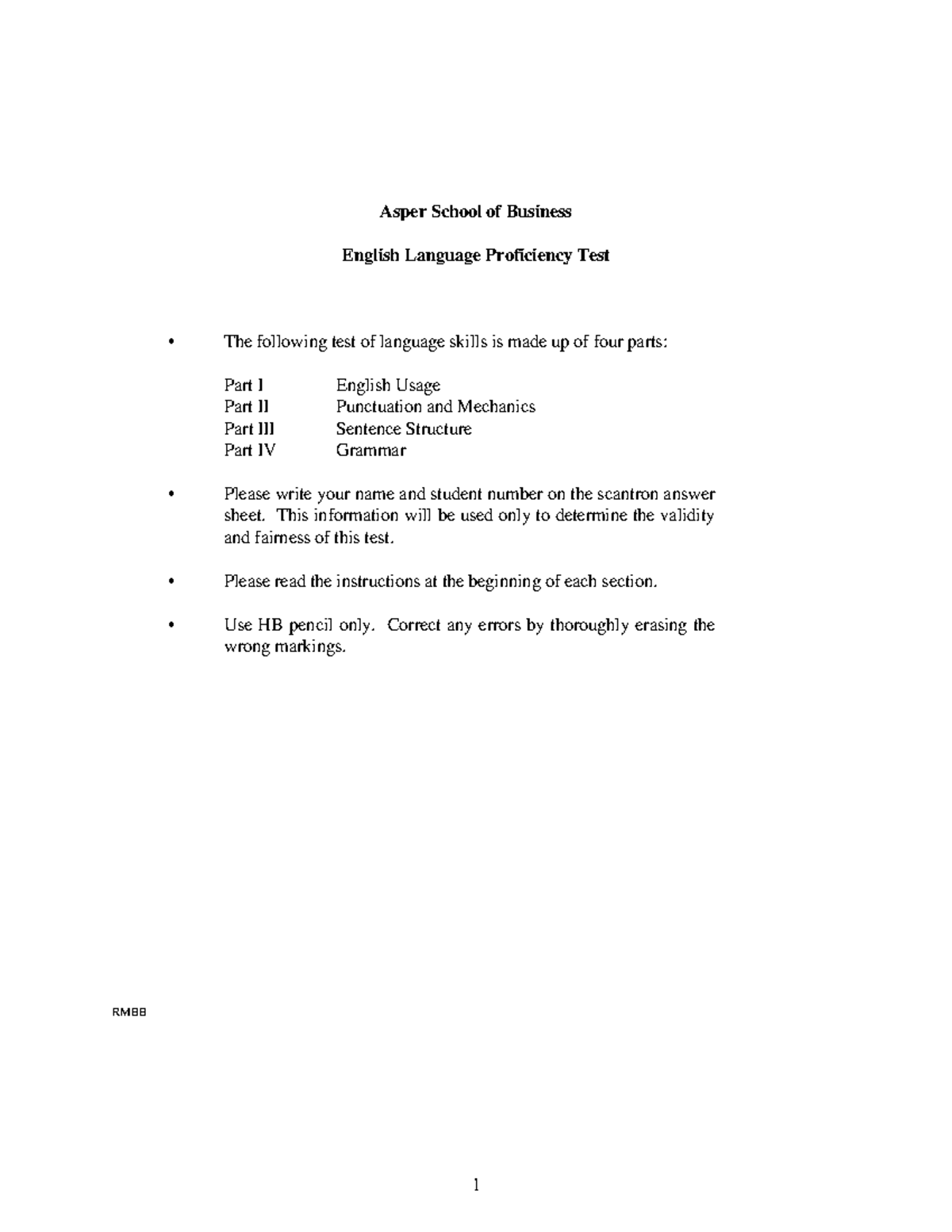 Language Proficiency Test PDF - Asper School of Business English ...