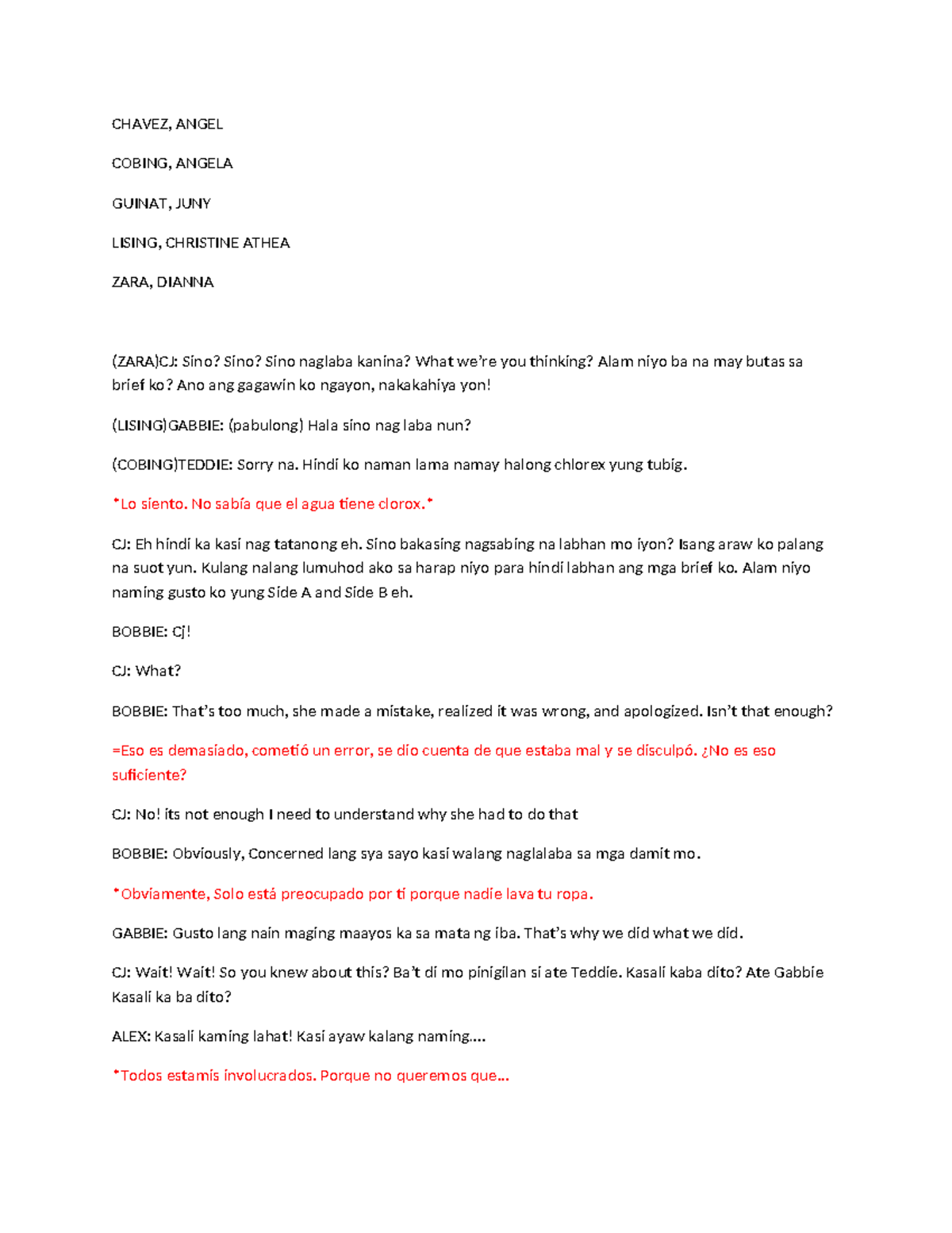 Spanish Dialogue - Summary Media - CHAVEZ, ANGEL COBING, ANGELA GUINAT ...