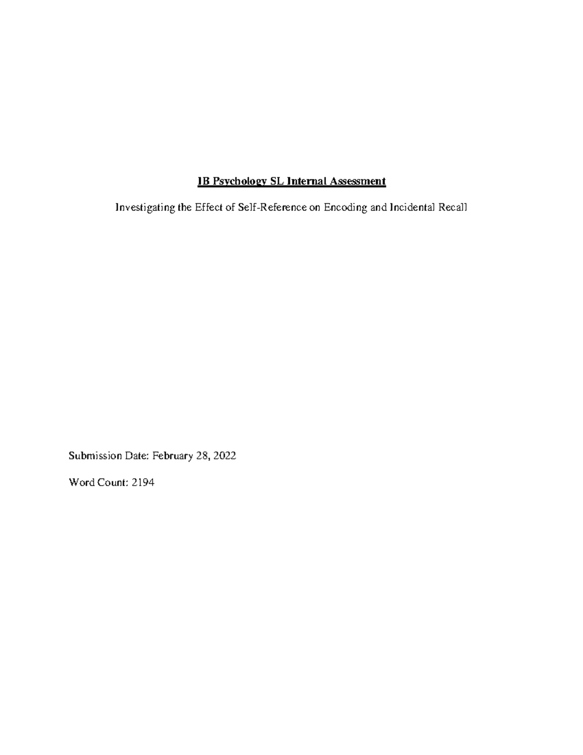 SL Psychology IA - IB Psychology SL Internal Assessment Investigating ...