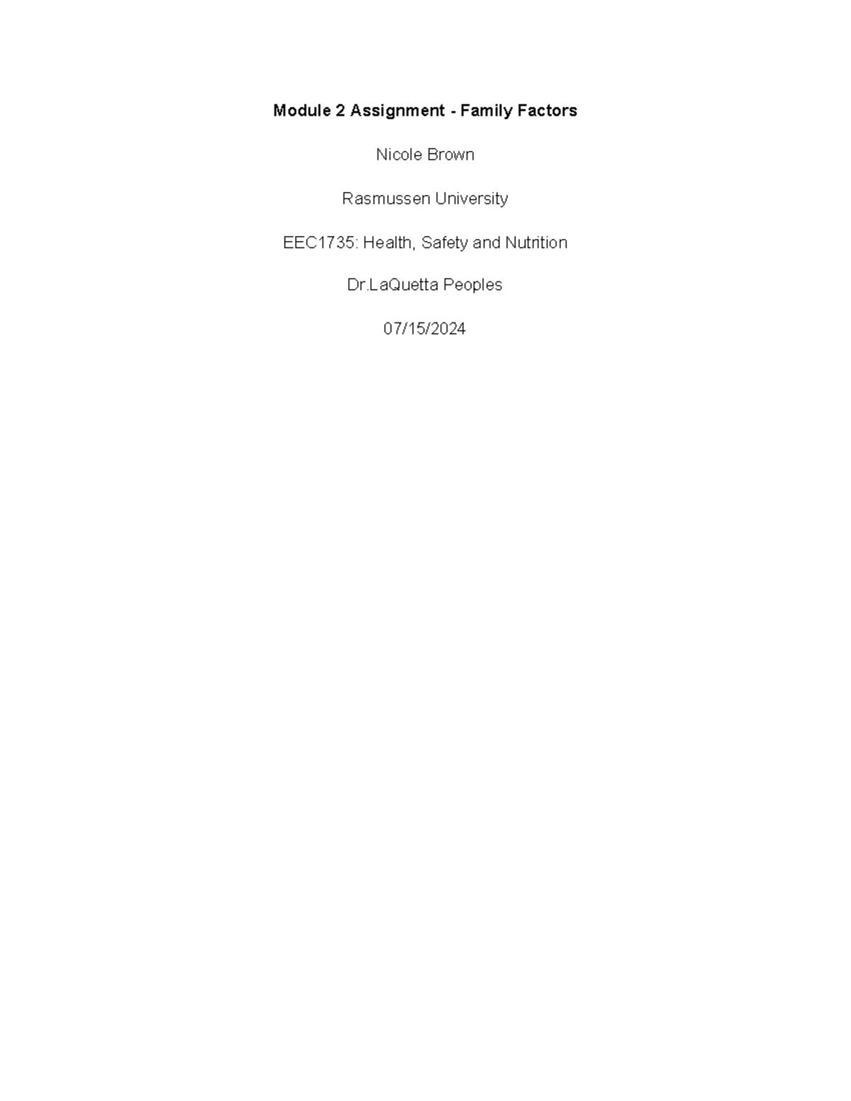 family factors module 2 - Module 2 Assignment - Family Factors Nicole ...