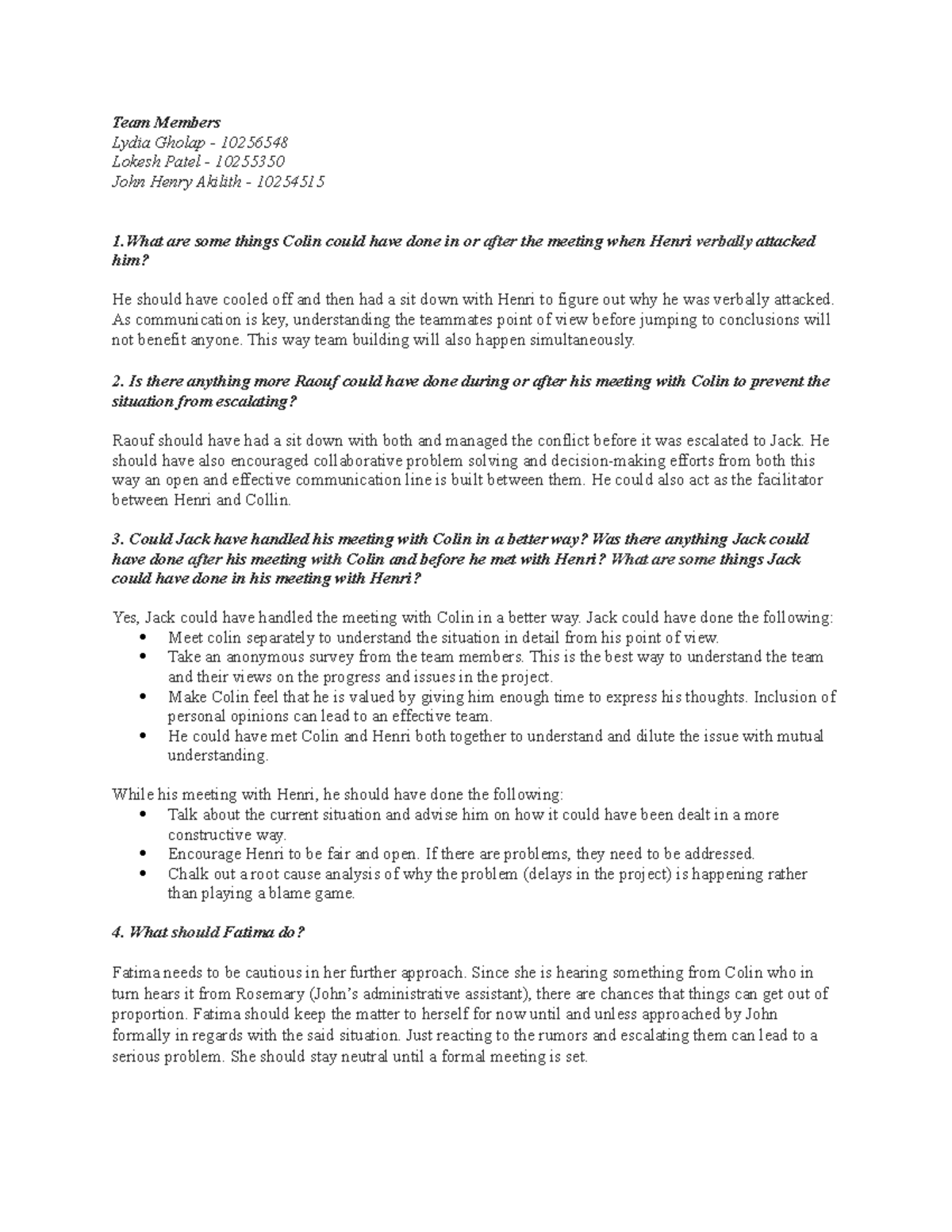 Team Effectivness Case Study - Team Members Lydia Gholap - 10256548 ...