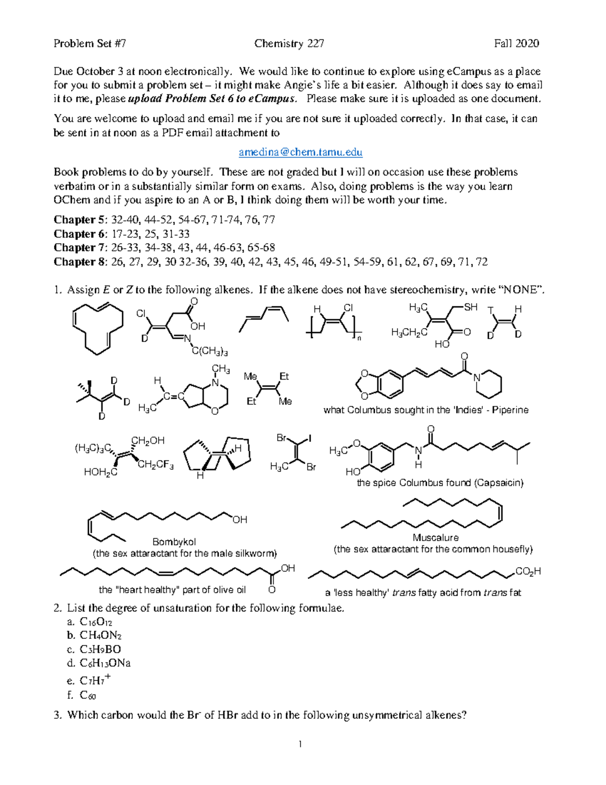 Fall2020chem227 P7 - Problems - Problem Set #7 Chemistry 227 Fall 2020 ...