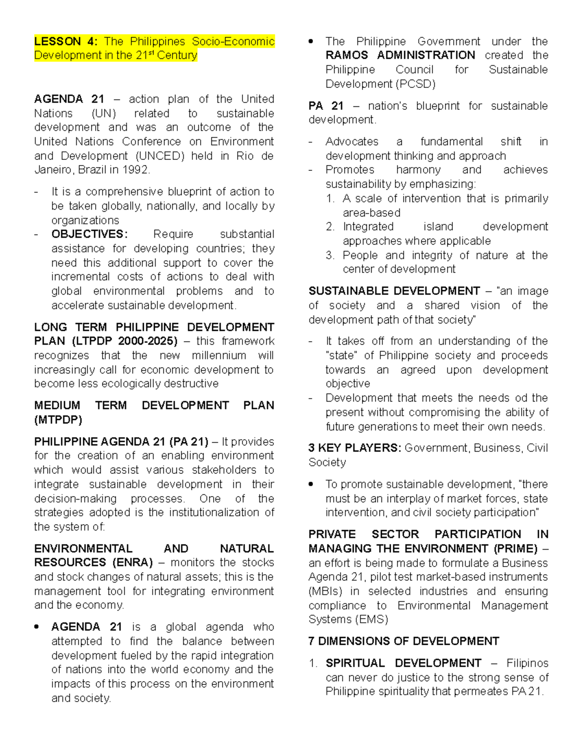 Lesson 4 econ bea - lecture - LESSON 4: The Philippines Socio-Economic Development in the 21st ...