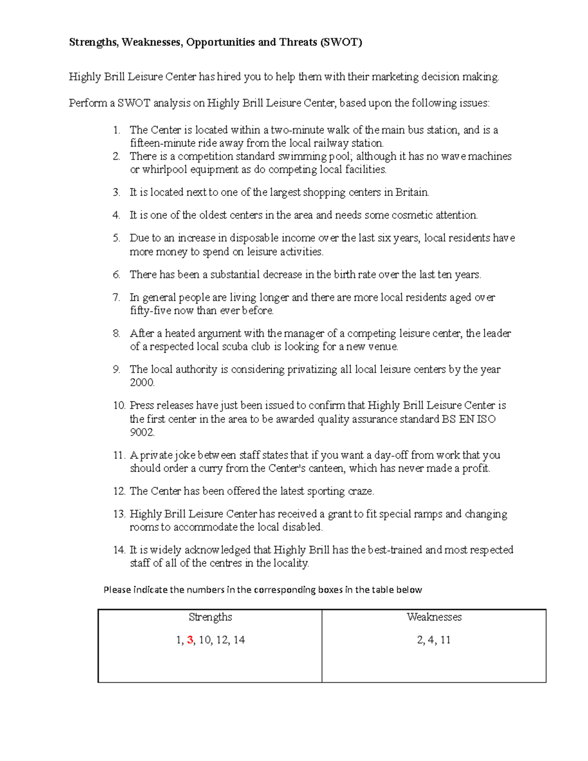 SWOT Exercise - Student Worksheet - Strengths, Weaknesses ...