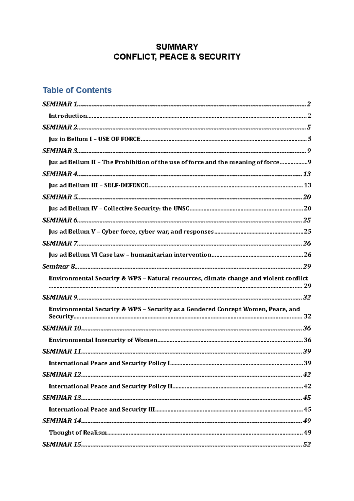 Summary Conflict Peace & Security - SUMMARY CONFLICT, PEACE & SECURITY ...