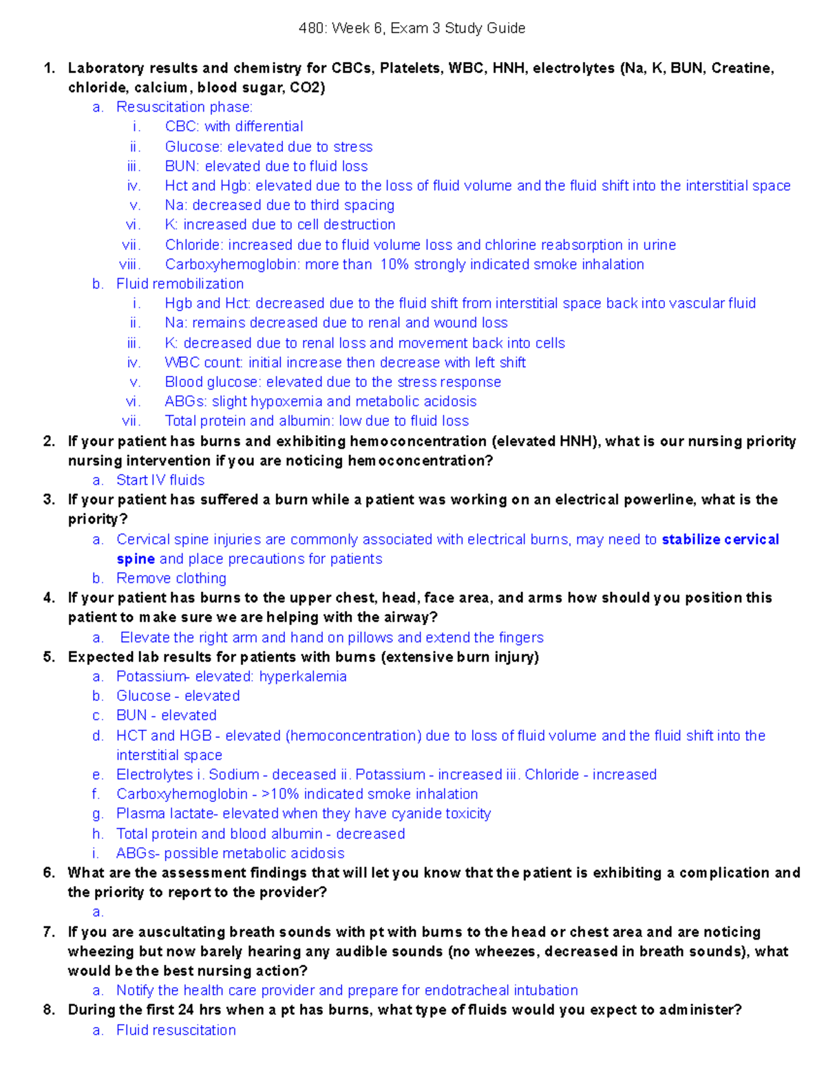 480 Week 6 Exam 3 Study Guide - 480: Week 6, Eam 3 Sd Gide 1. Laborator results and chemistr for ...