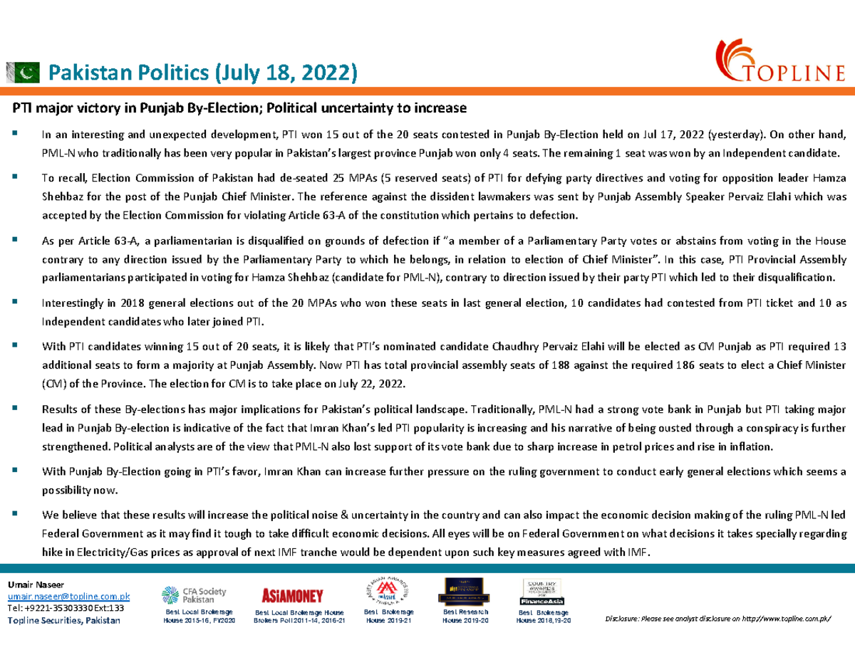Flash Note July 18, 2022 (Politics) - Pakistan Politics (July 18, 2022 ...