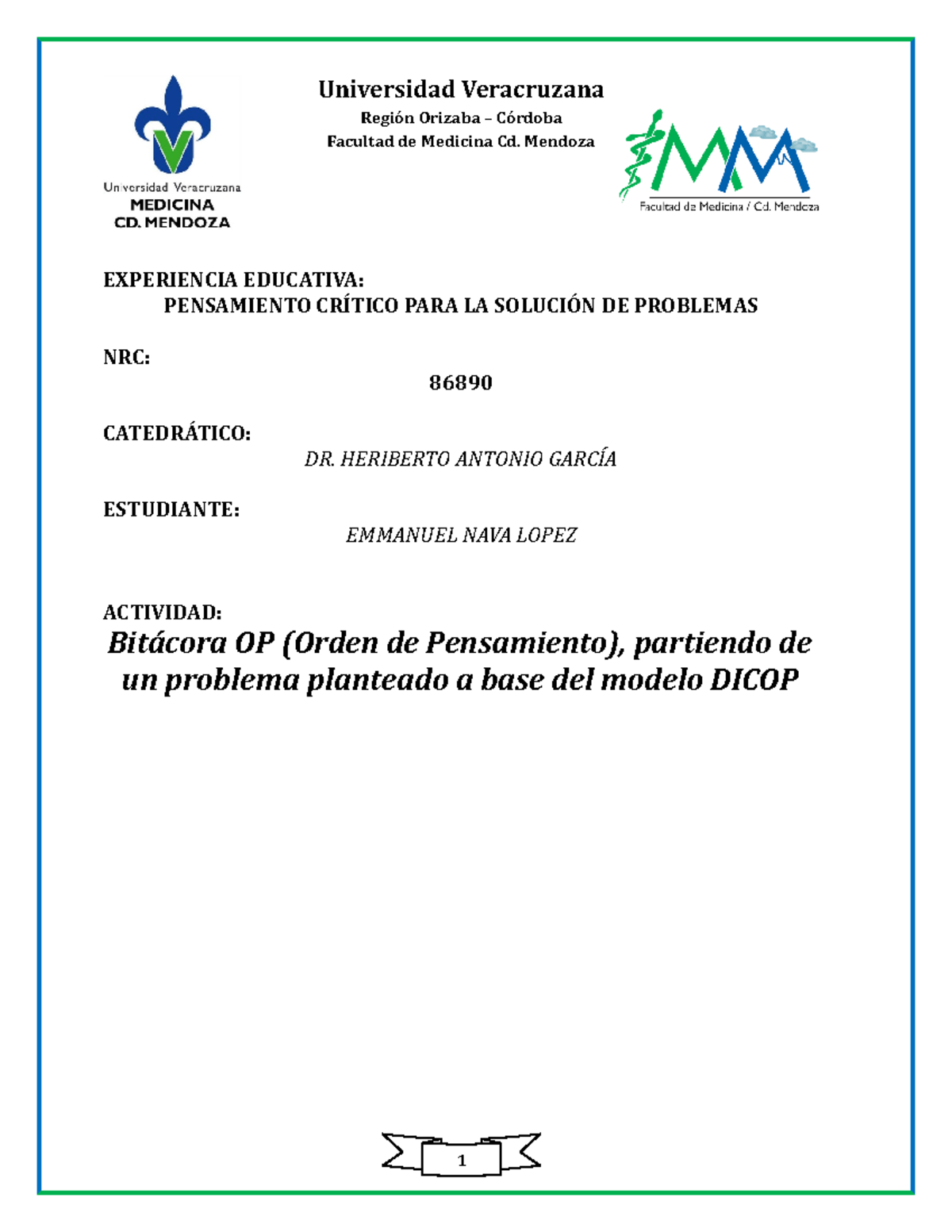 Actividad Bitacora OP - Este es un ejemplo de una Bitácora OP aplicada ...