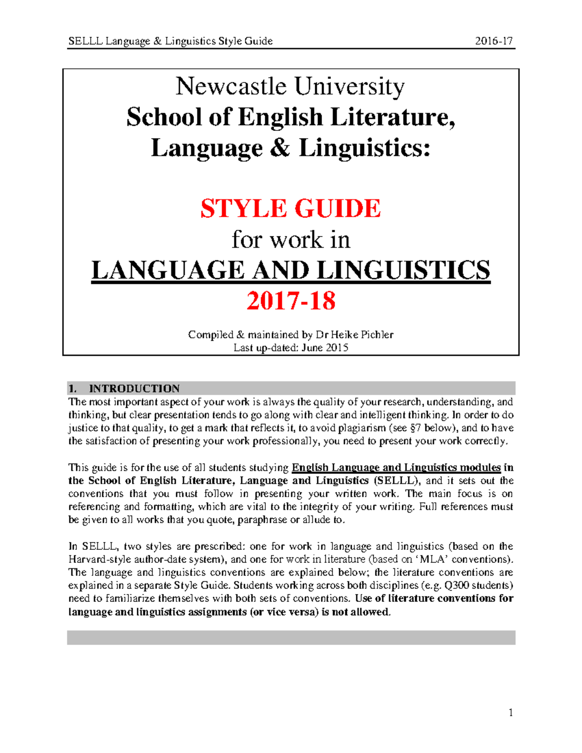 Selll language linguistics style guide 2017-18 - Newcastle University ...
