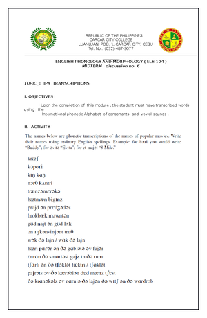 ELS 105 Module 5-6 - Discussion No. 5- Course: ELS 105 - English Syntax ...