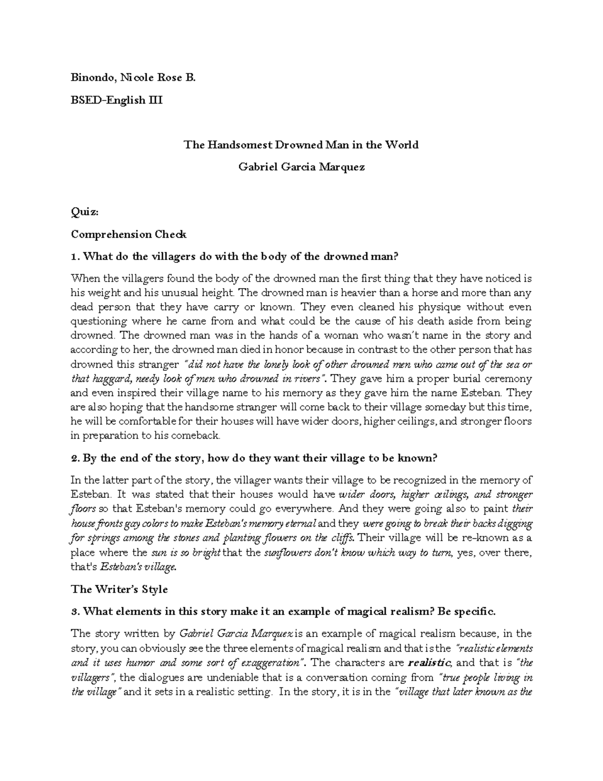 Binondo- Magical Realism - Binondo, Nicole Rose B. BSED-English III The ...