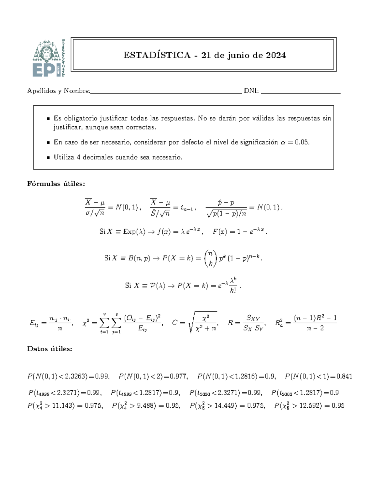 Final 2024 - Junio con Soluciones - EPI Universidad de Oviedo GIJÓN ESTAD ́ISTICA - 21 de junio ...