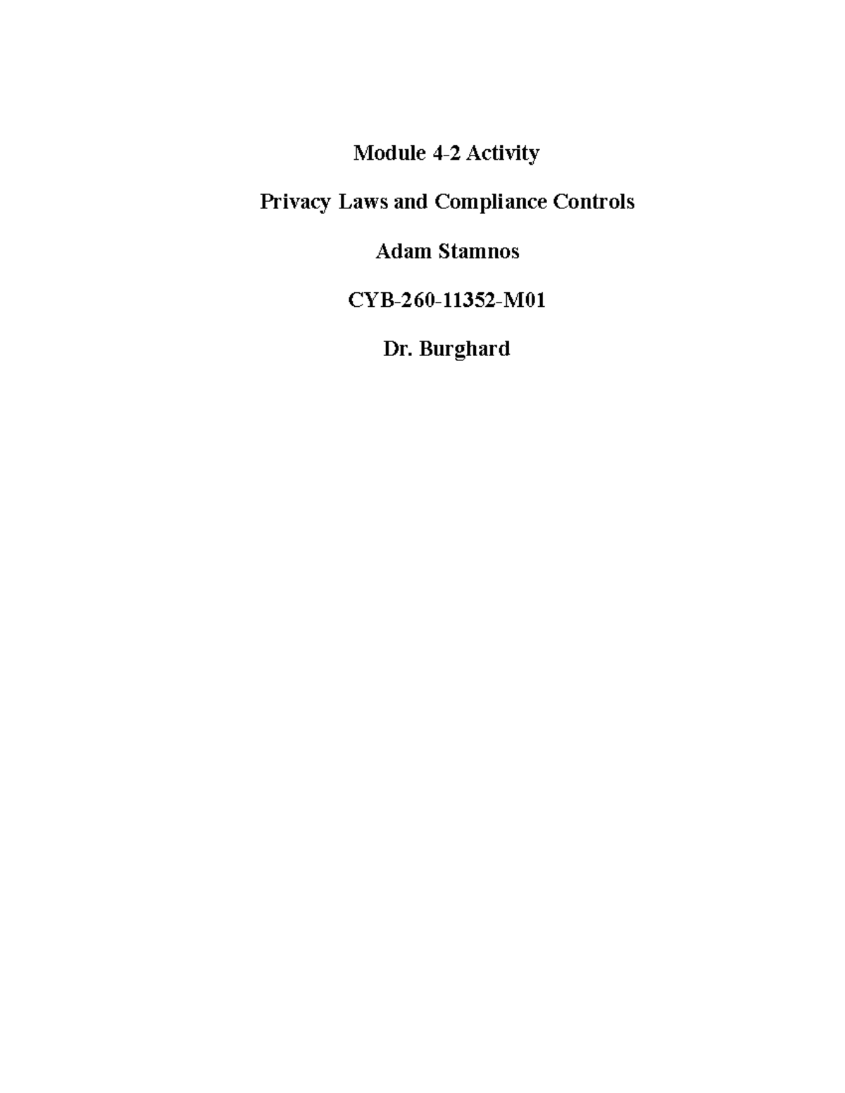 CYB-260 Module Four Activity - Module 4-2 Activity Privacy Laws and ...