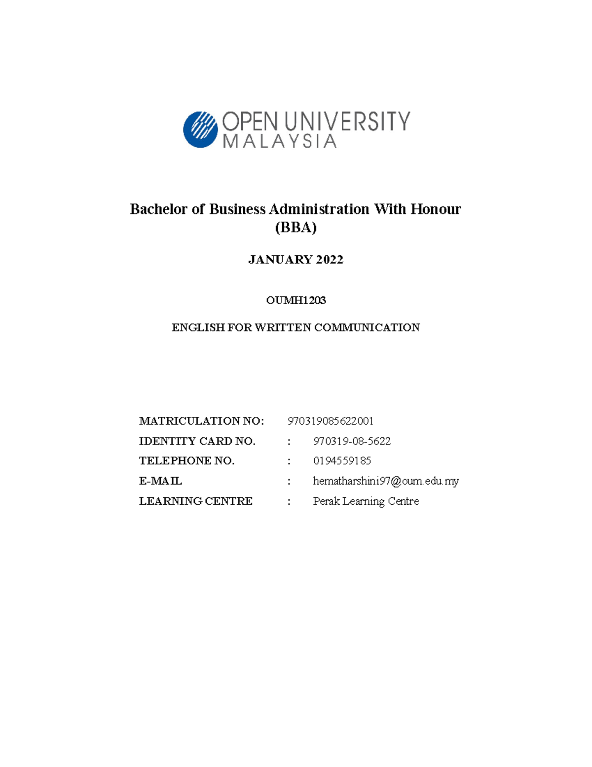 English Written Communication BBA - Bachelor of Business Administration ...