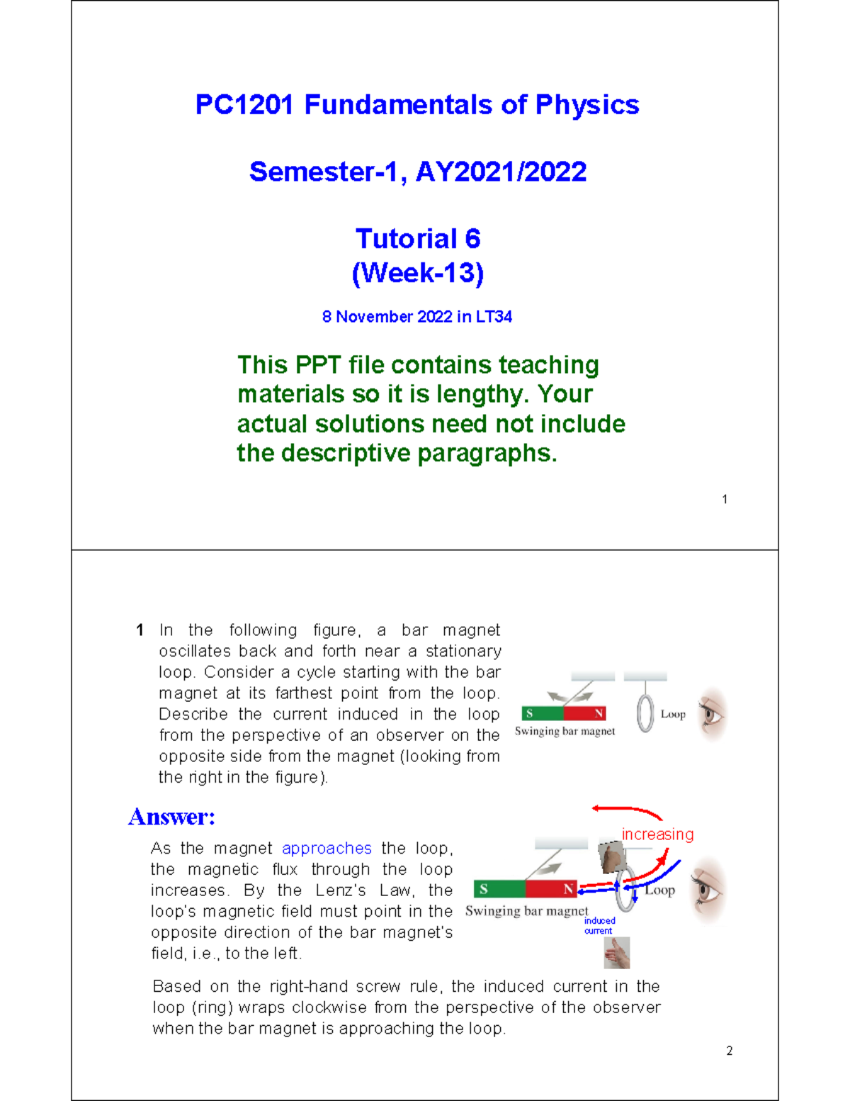 Tutorial 6 solution - 1 PC1201 Fundamentals of Physics Semester-1 ...