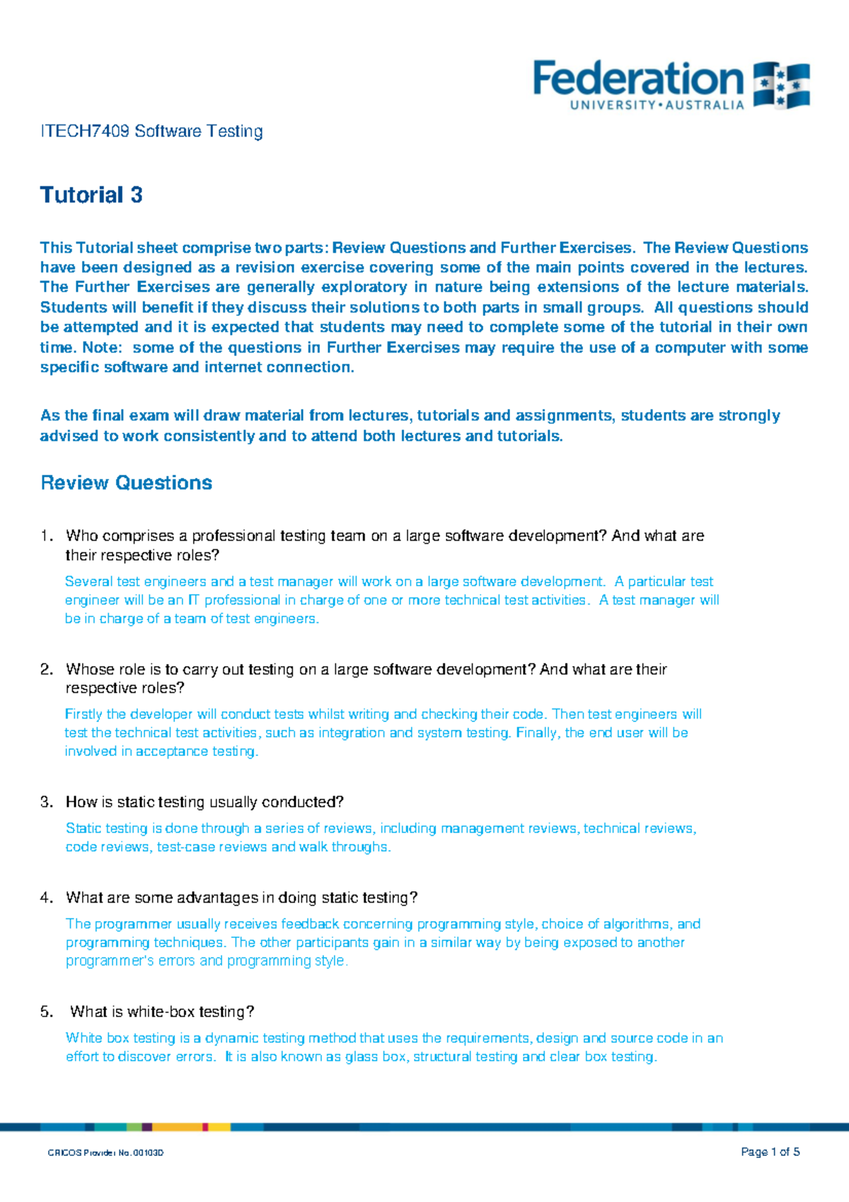 ITECH7409 Tutorials 03 Answers - ITECH7409 - Fed Uni - Studocu