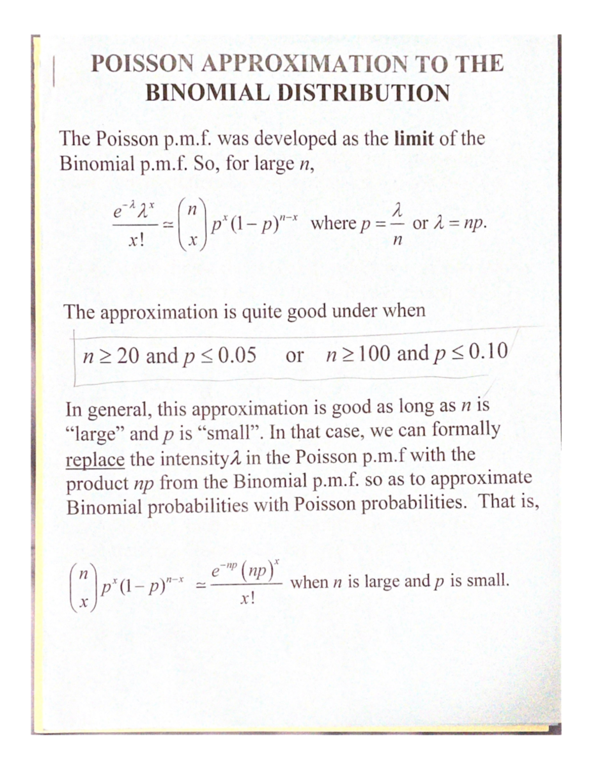 Poisson approximation to the binomial distribution - MATH 4372 - Studocu