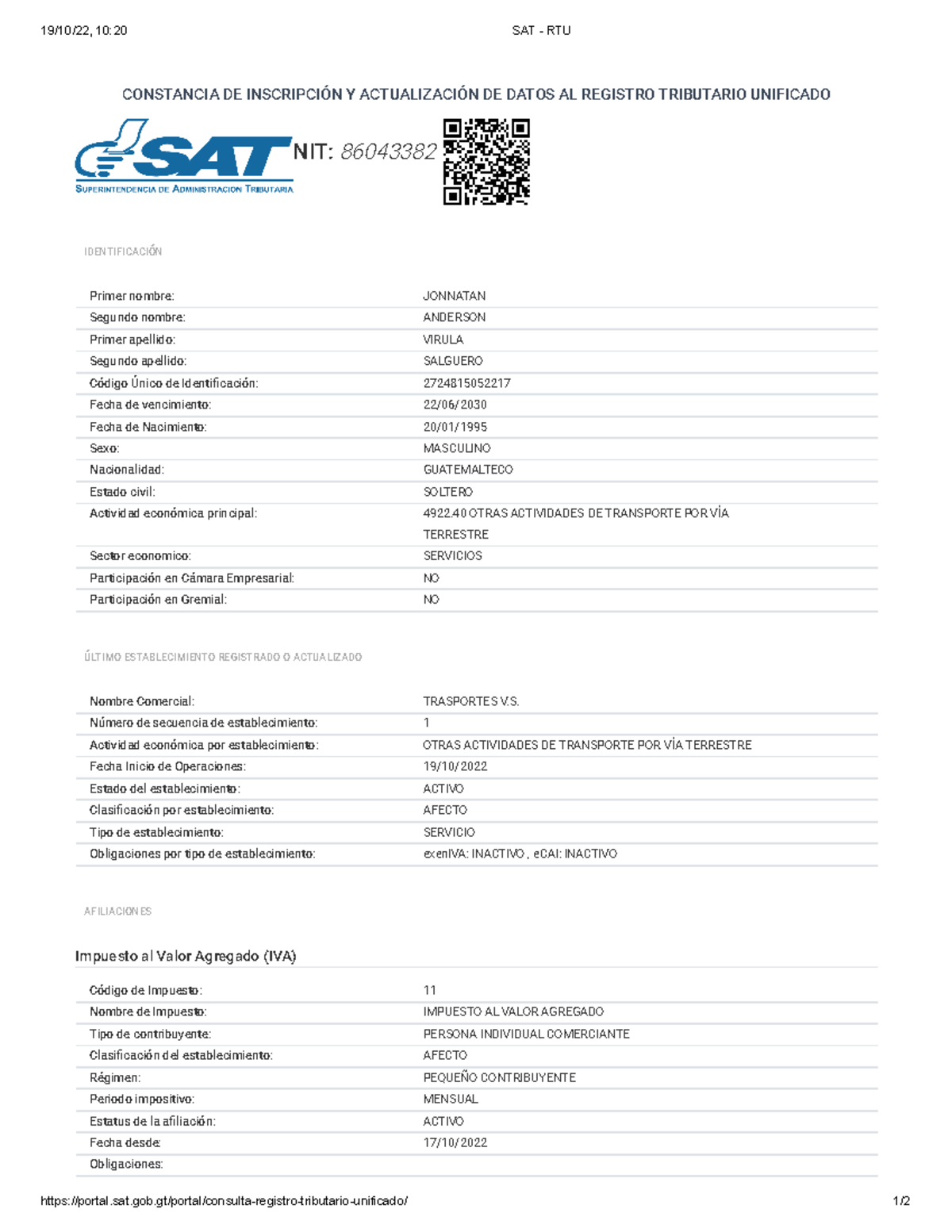 Portal SAT Constancia de RTU Digital - Guatemala - 19/10/22, 10:20 SAT ...